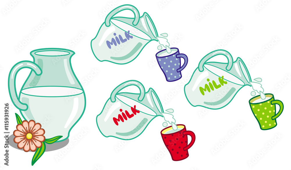 Milk jug with cups. Vector clip art. Stock Vector | Adobe Stock
