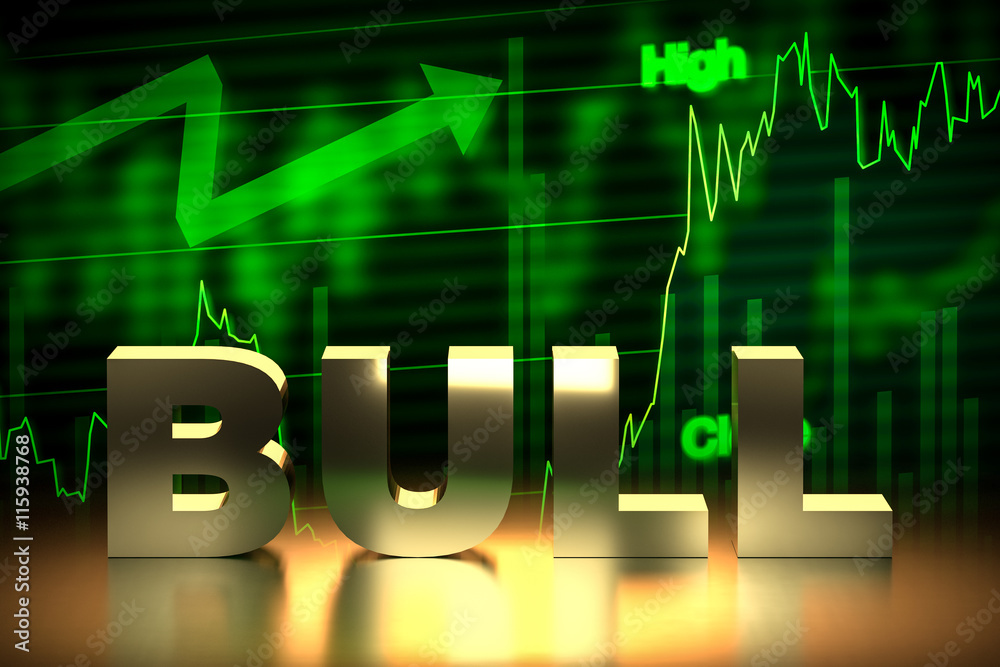 Bullish Stock Market Chart with Bull Word, 3D Rendering Stock ...