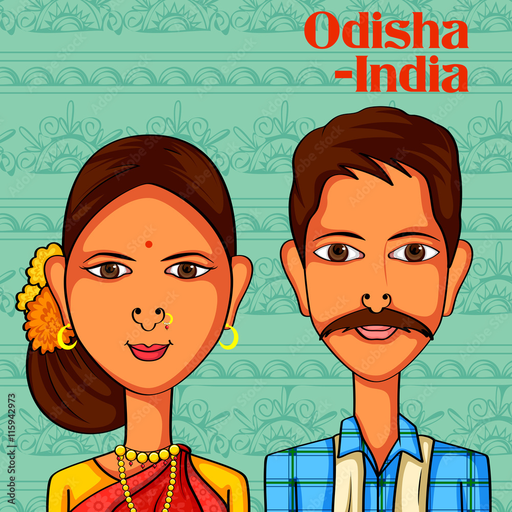 Odiai Couple in traditional costume of Odisha, India Stock Vector ...