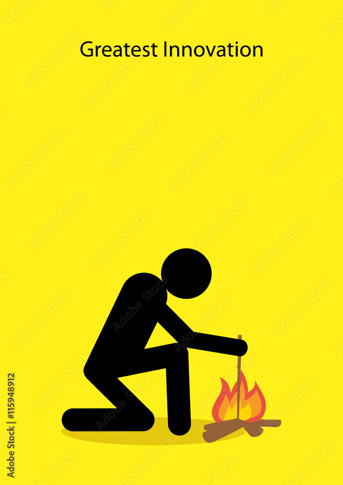 Stick figure making fire Stock Vector | Adobe Stock