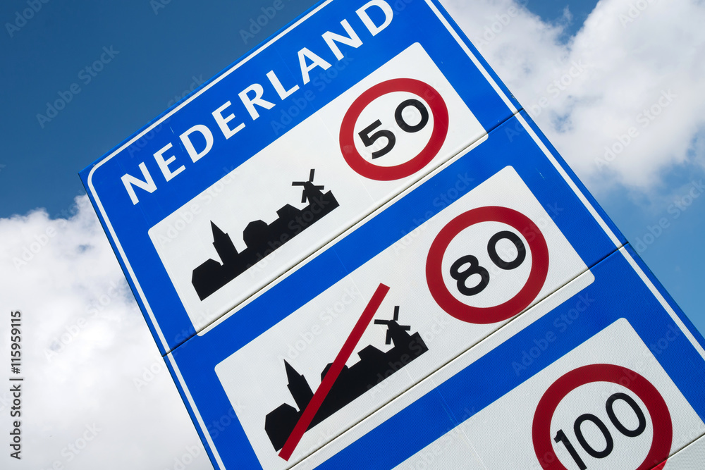 Dutch road sign: general speed limits Stock Photo | Adobe Stock