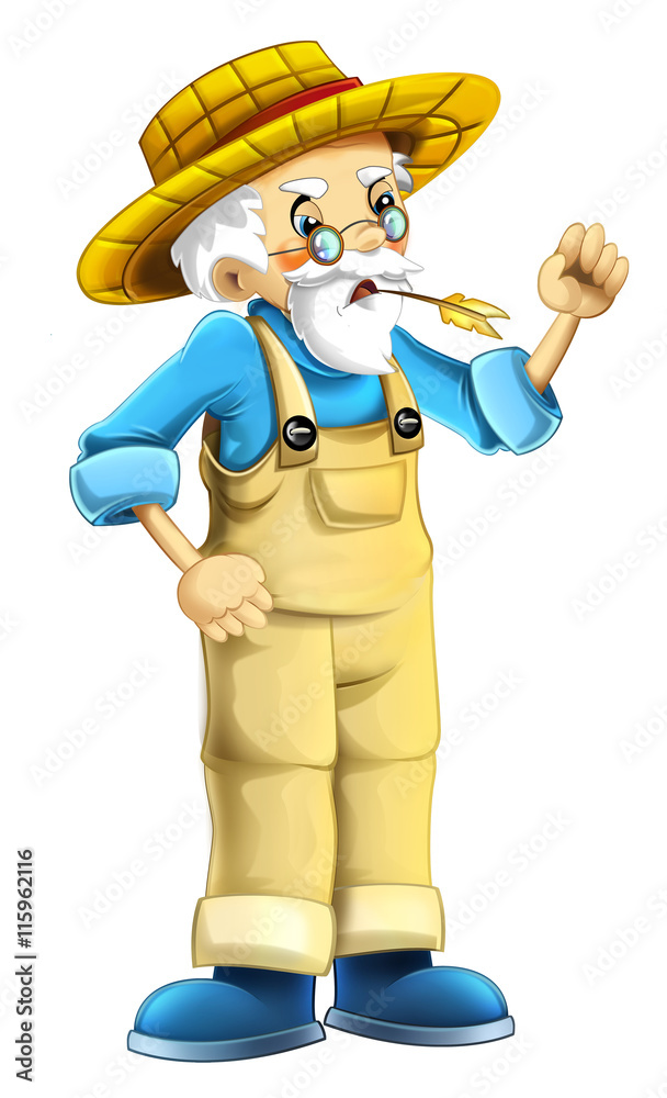 Cartoon farm character - older farmer - isolated - illustration for ...