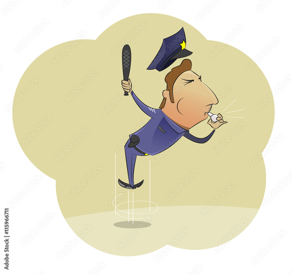 Vector cartoon image of angry police officer in uniform whistling Stock ...