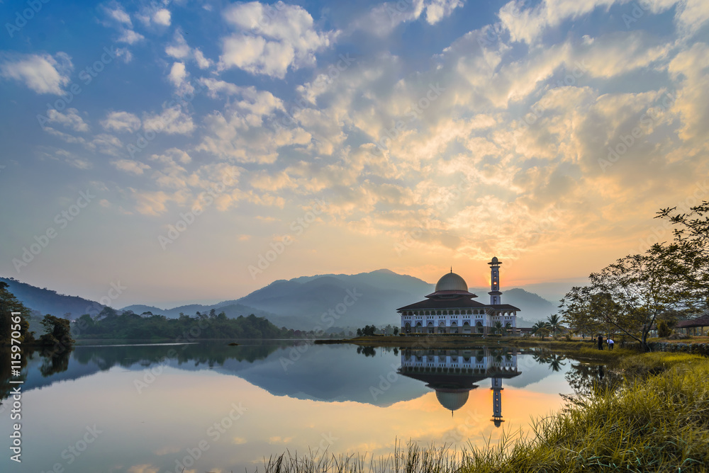 Beautiful Calm Morning At Darul Quran Mosque with perfect reflection on ...