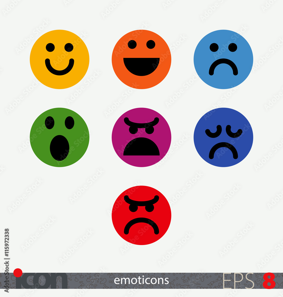 Flat vector emoticons. Smiley, emoji set. Emotional feedback for email ...