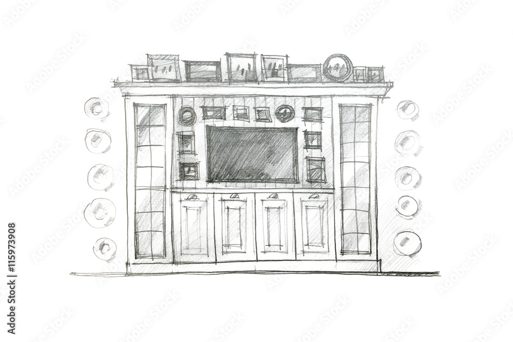 Living Room Pencil Drawing | Baci Living Room