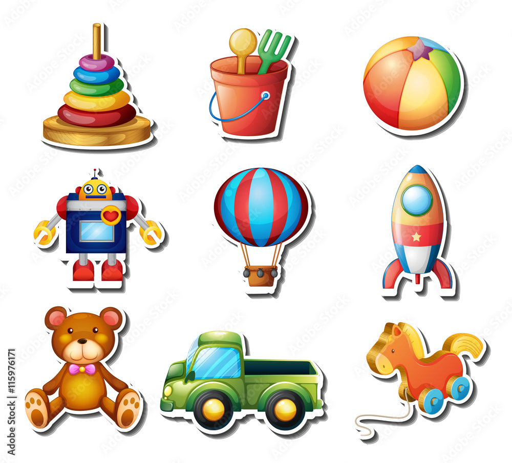 Set of toys stickers Stock Vector | Adobe Stock