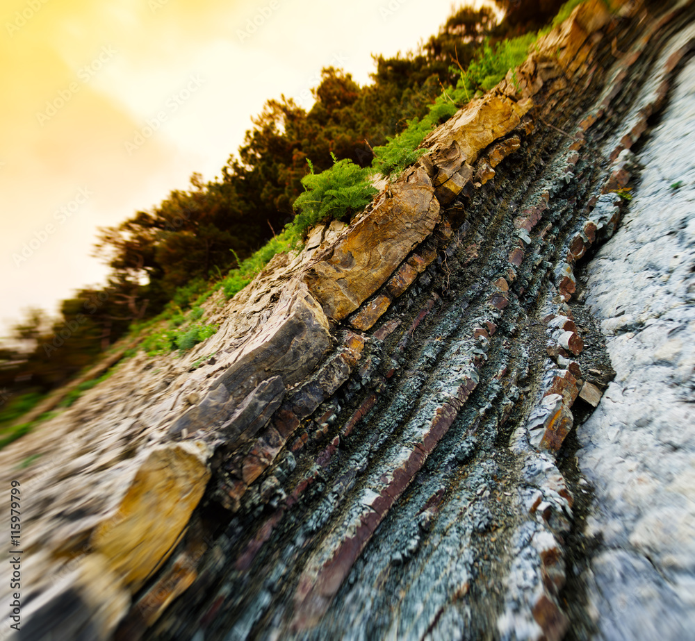 Horizontal viviid geological rock cut bokeh background backdrop Stock ...