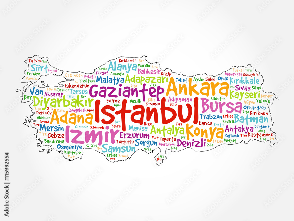 List of cities in Turkey word cloud map, concept background Stock ...