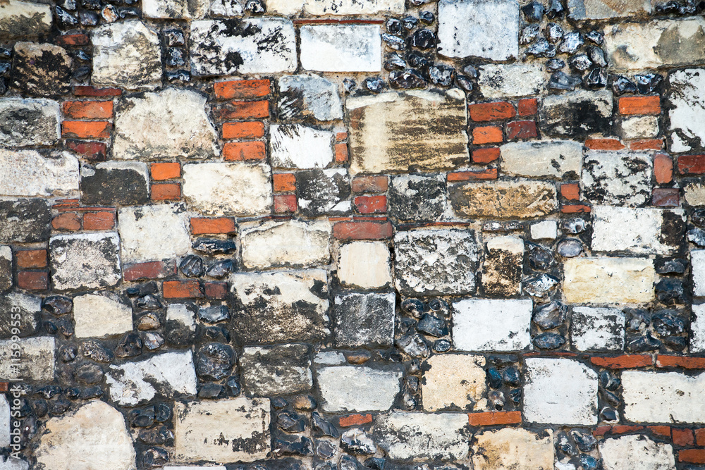 old English wall, Tradition old english historic, wall built from flint ...