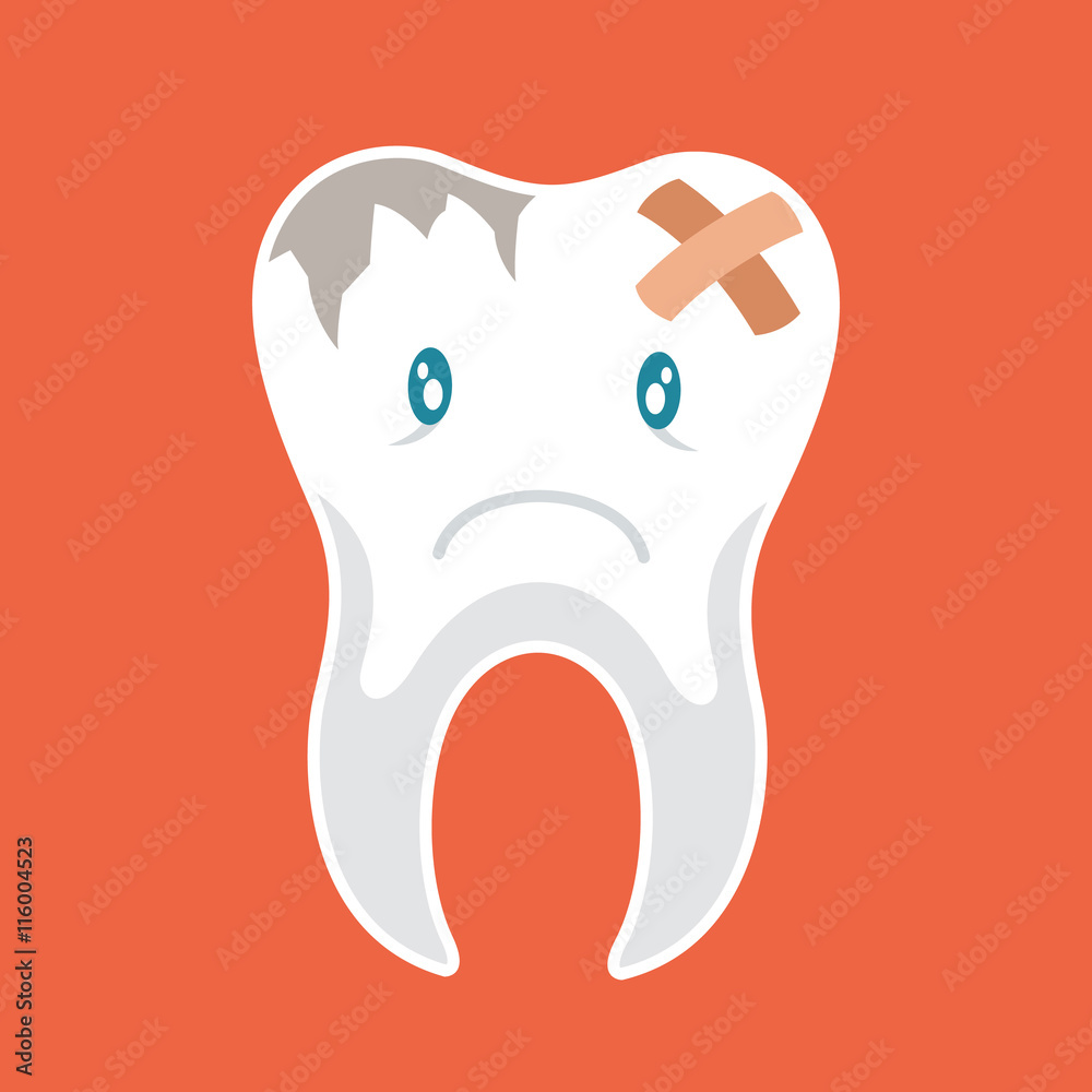 Sick tooth character. Vector flat cartoon illustration Stock Vector ...