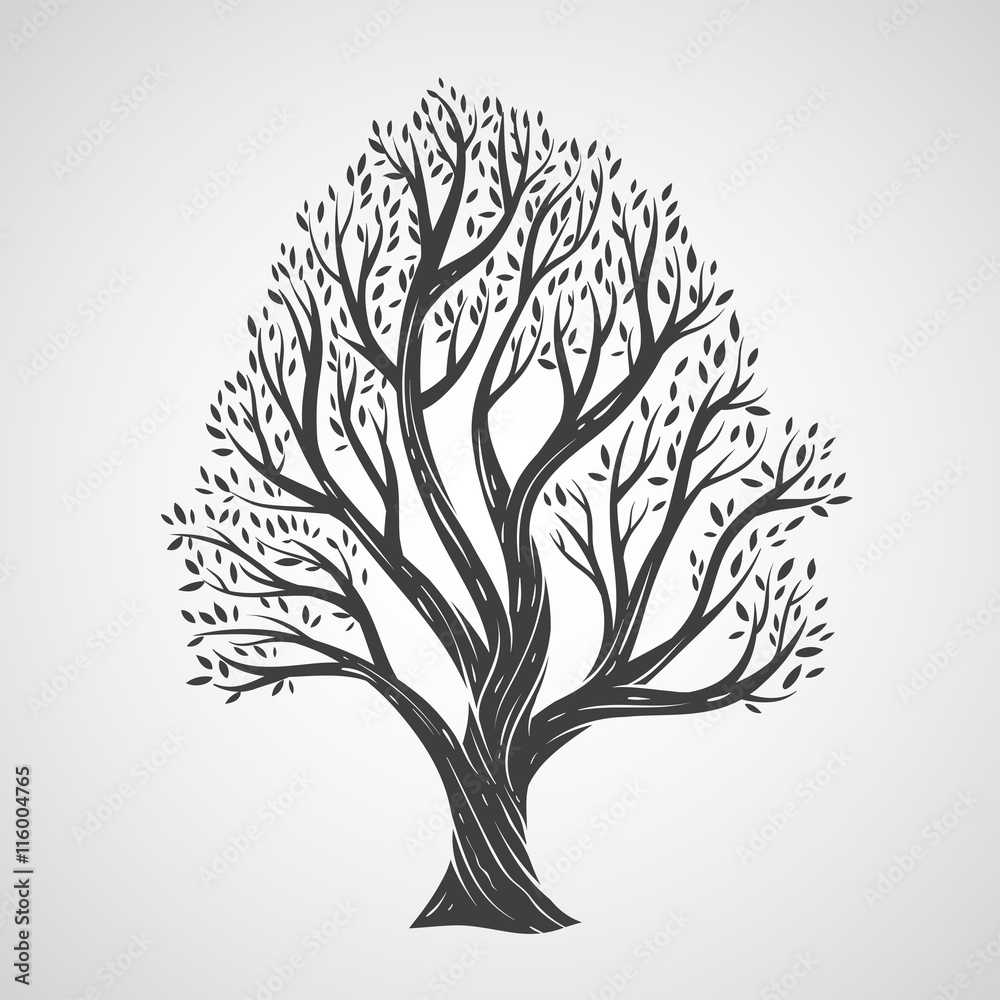 Hand draw tree with leaves Stock Vector | Adobe Stock