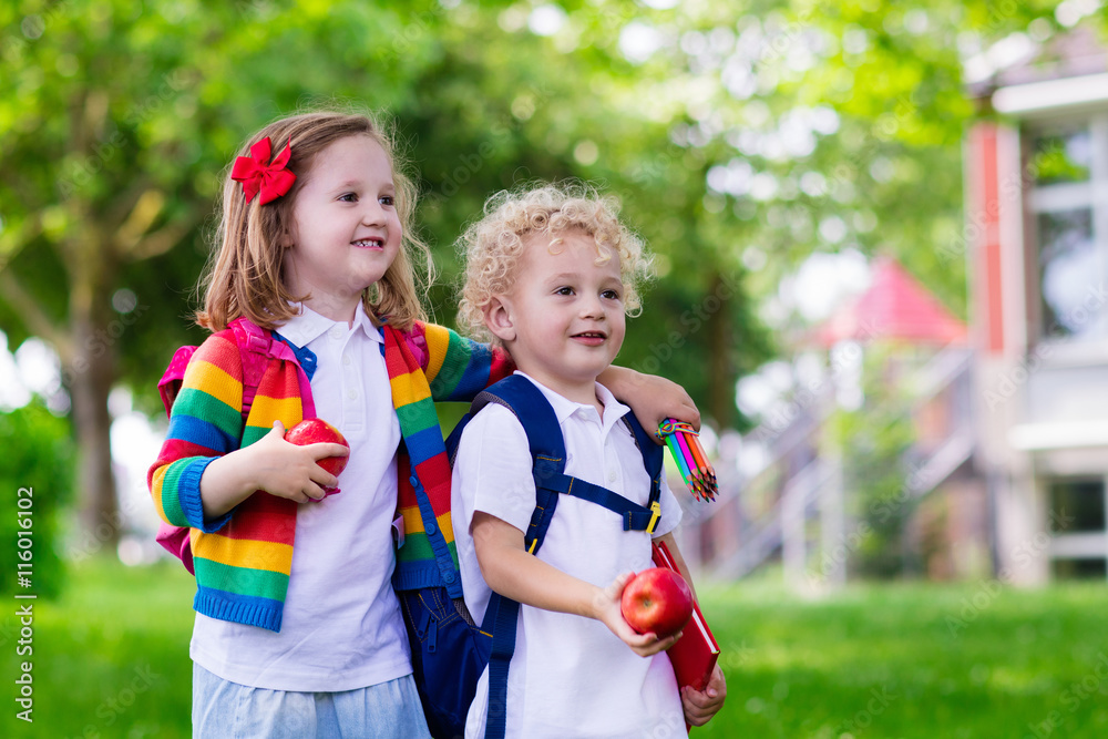 Kids on first school day Stock Photo | Adobe Stock