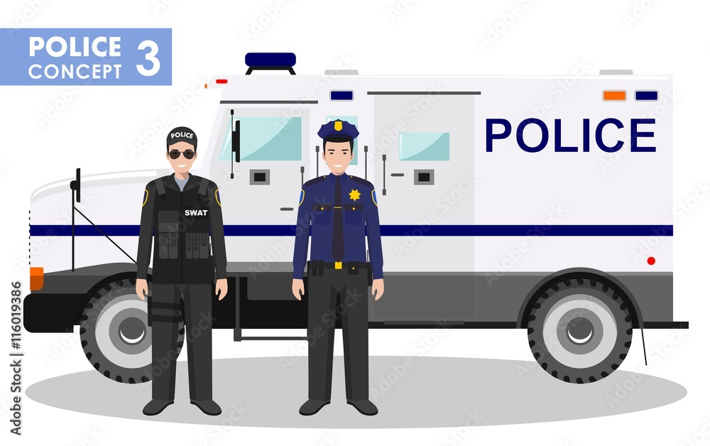 Police concept. Detailed illustration of SWAT officer, policeman and ...