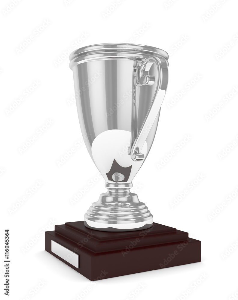 Silver cup on white background. 3D rendering. Stock Illustration ...