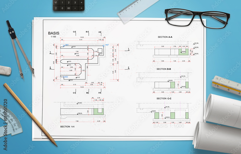 Blank paper for drawing the construction project. Accessories for the ...