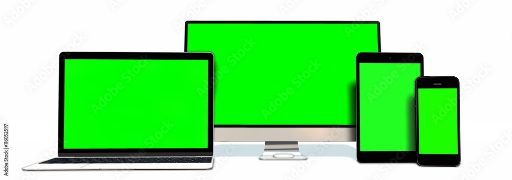realistic Monitor laptop tablet and phone set with green screen Stock ...