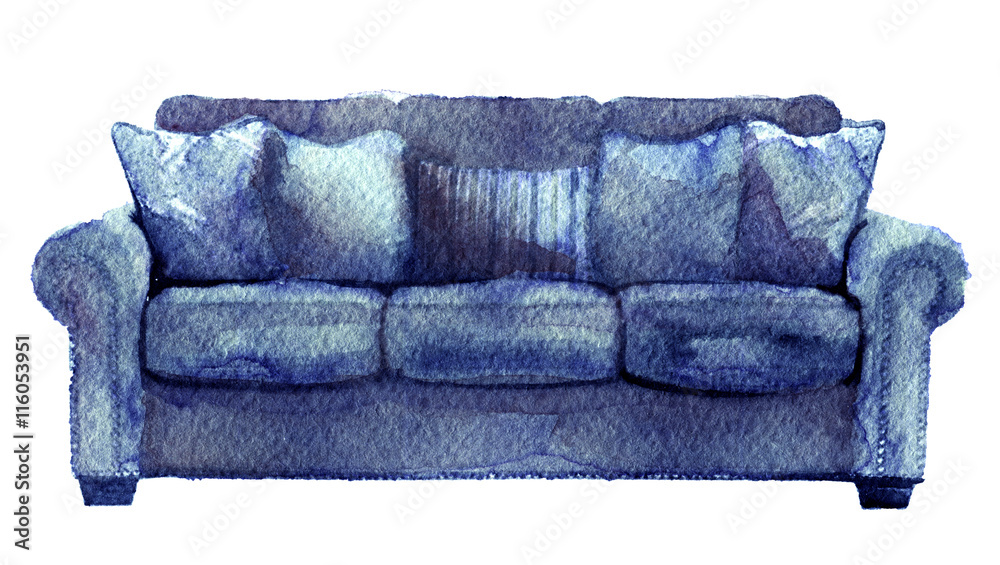watercolor sketch of sofa on a white background Stock Illustration ...