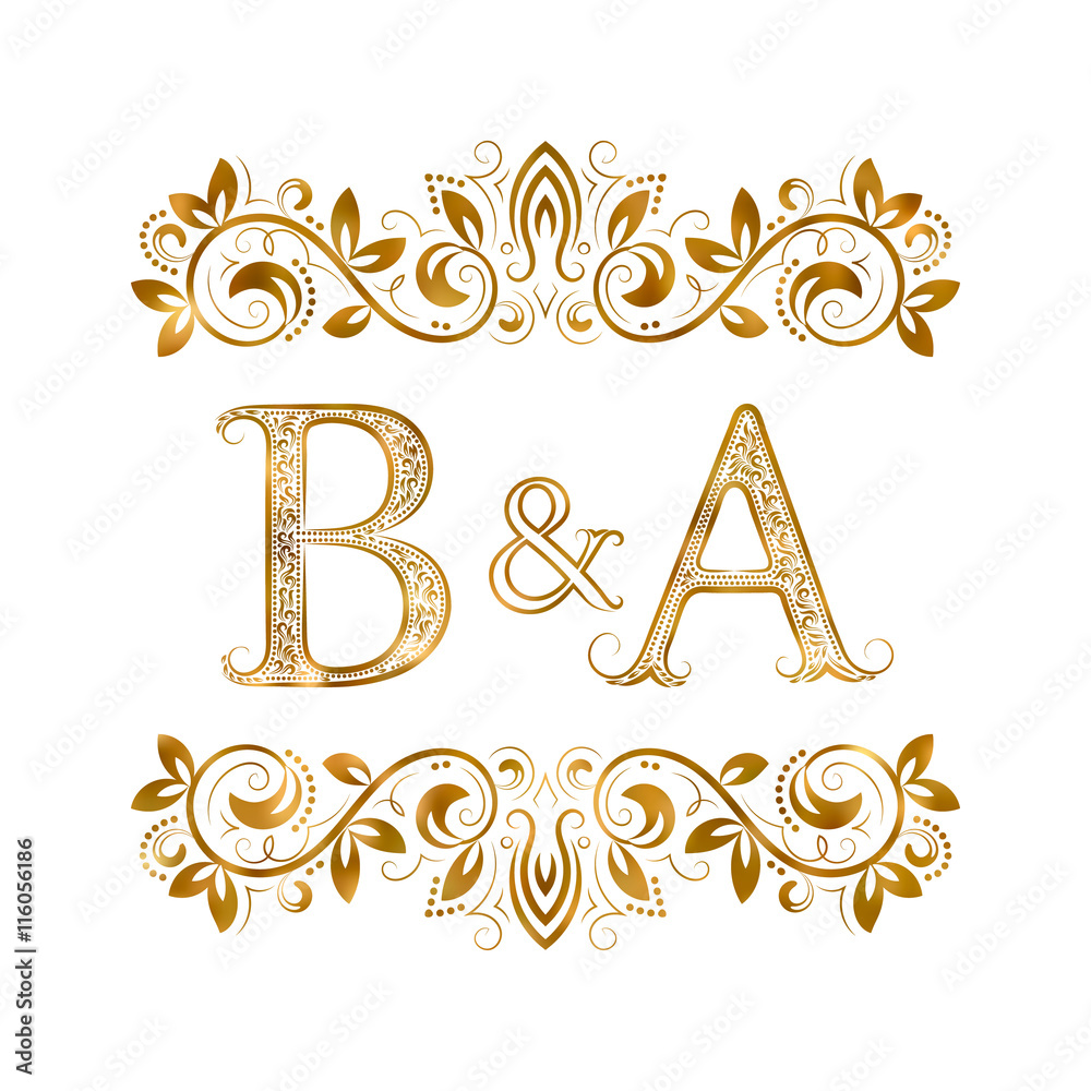 B&A vintage initials logo symbol. Letters B, A, ampersand surrounded by ...