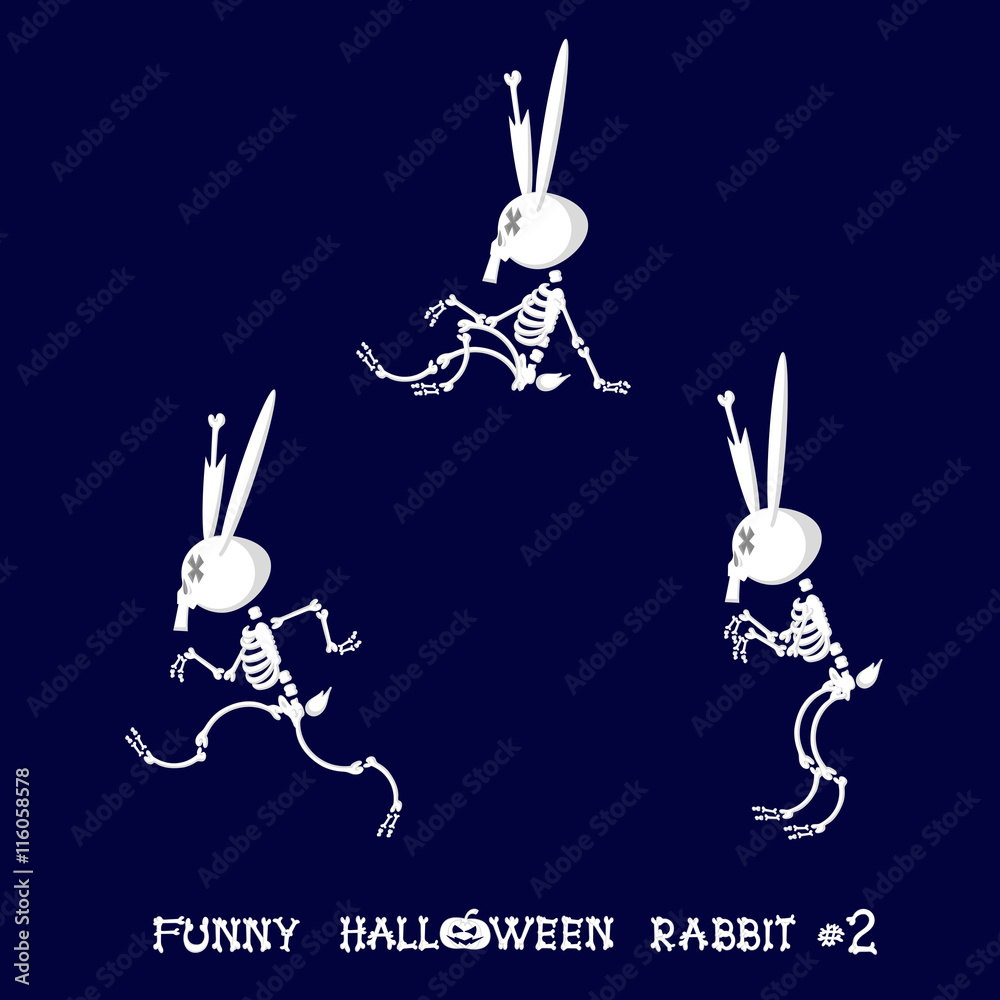 Cute and funny skeleton rabbit in different poses: activity, dance ...