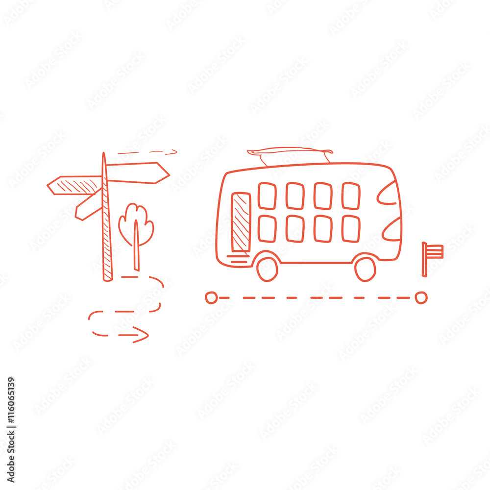 Double Decked Bus With The Dotted Line Route Stock Vector | Adobe Stock