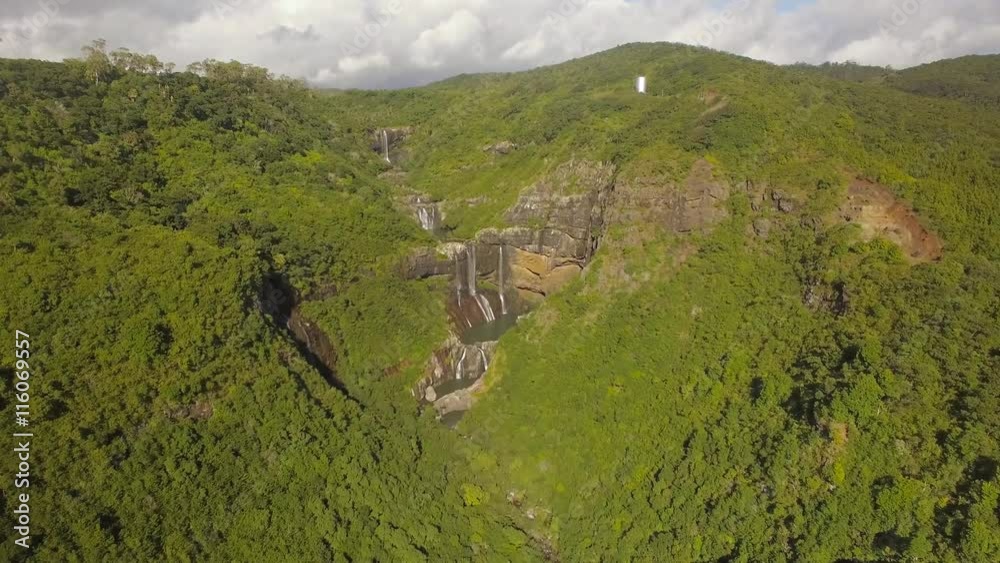 4K UHD Top down aerial video of Tamarin Falls Waterfall (Seven Cascades ...