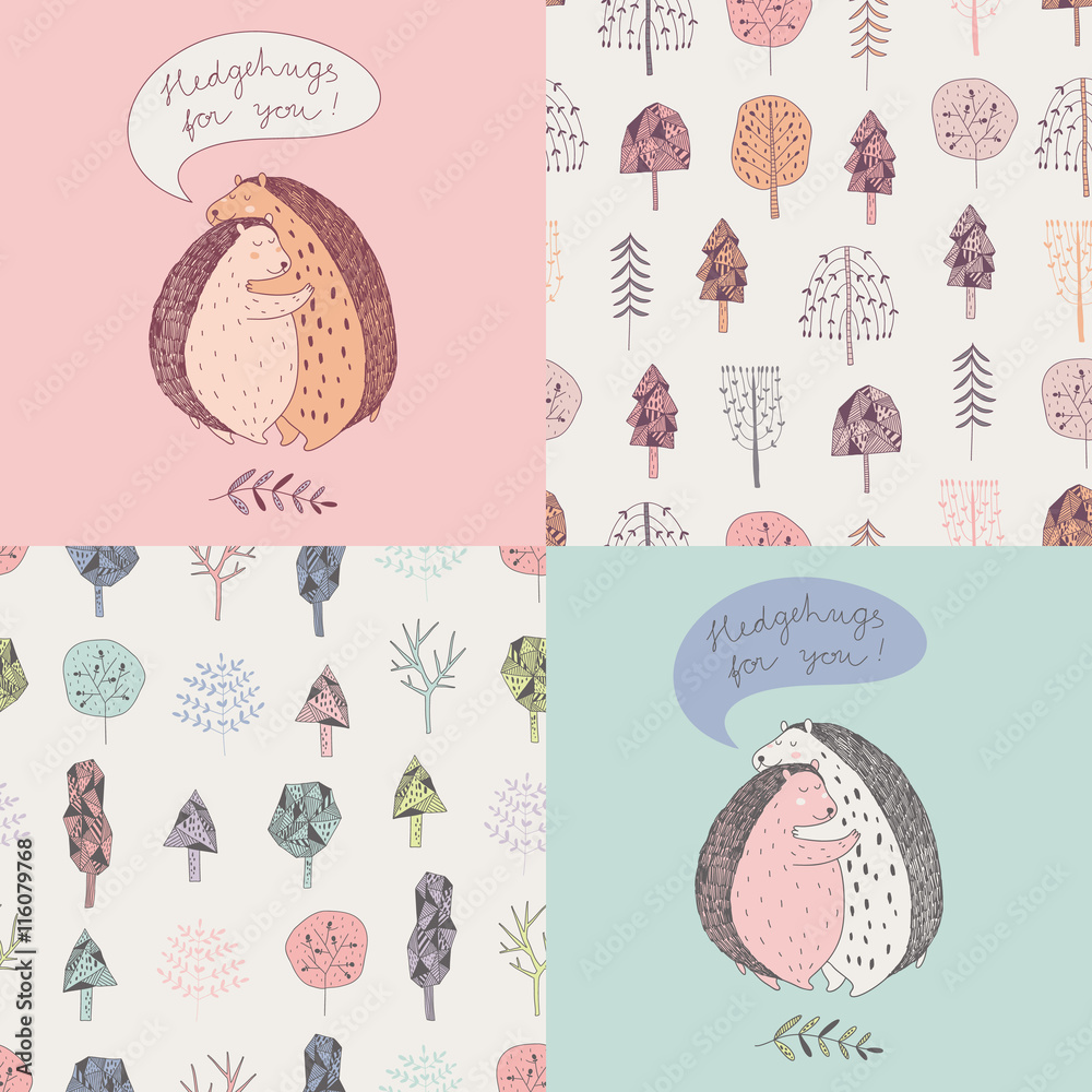 cute vector set with two cards and two seamless patterns.. Stock Vector ...