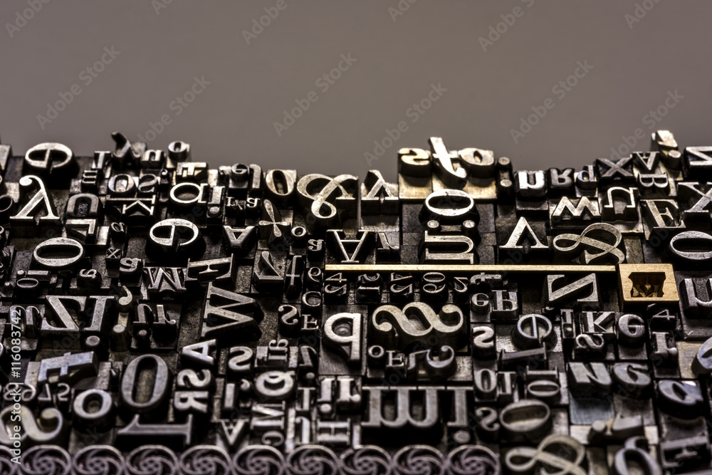 Historical letterpress types, also called as lead letters. These kind ...