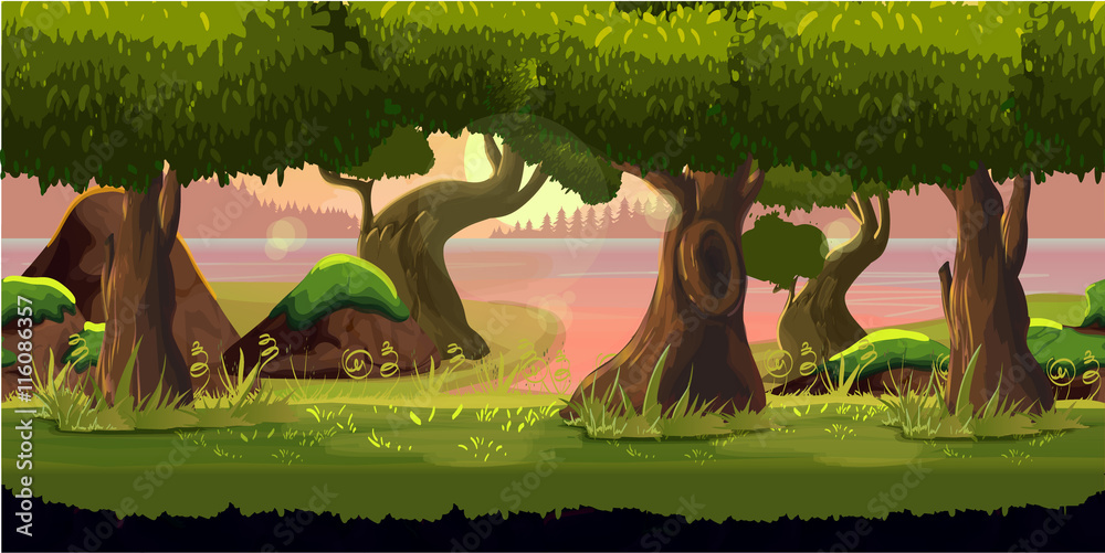 forest game background 2d application. Vector design. Tileable ...