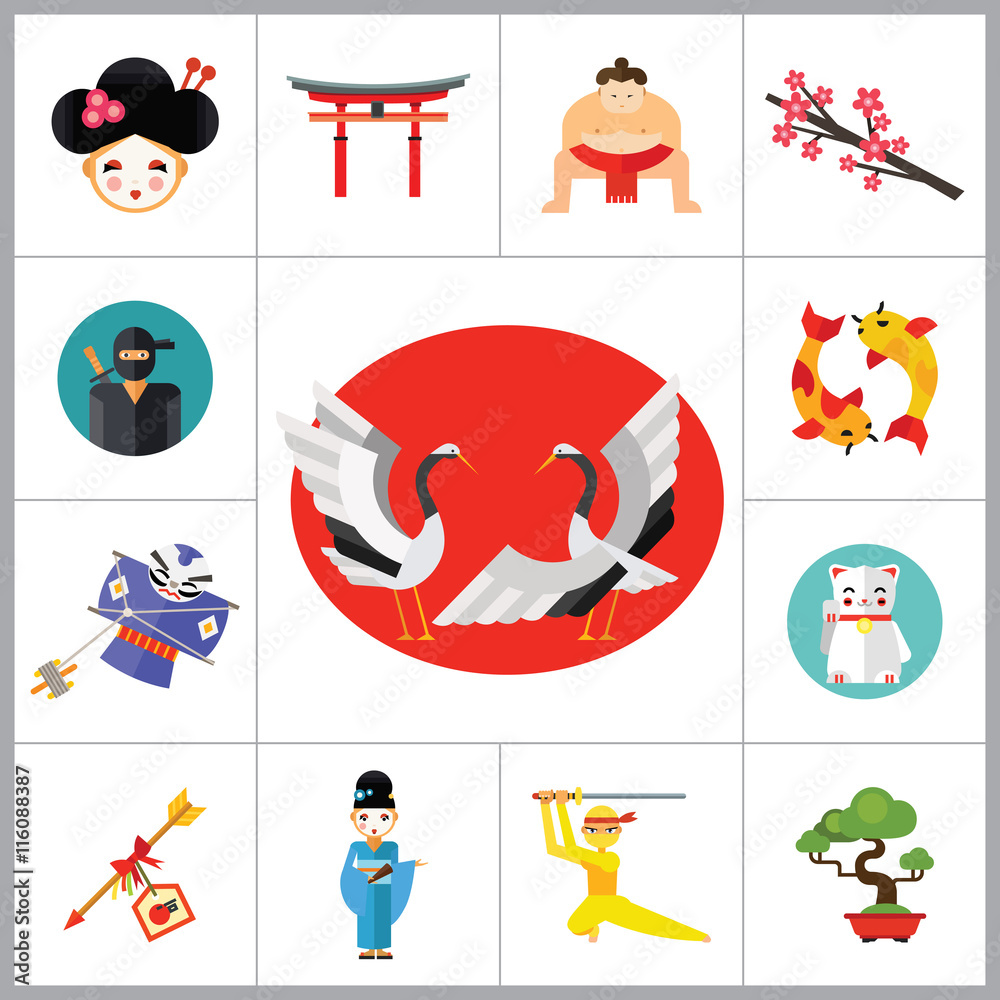 Japan Icon Set Stock Vector | Adobe Stock
