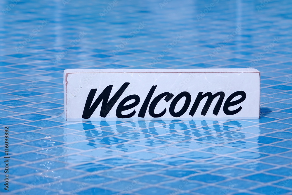 Welcome Sign And Empty Swimming Pool Surface In The Background Stock ...