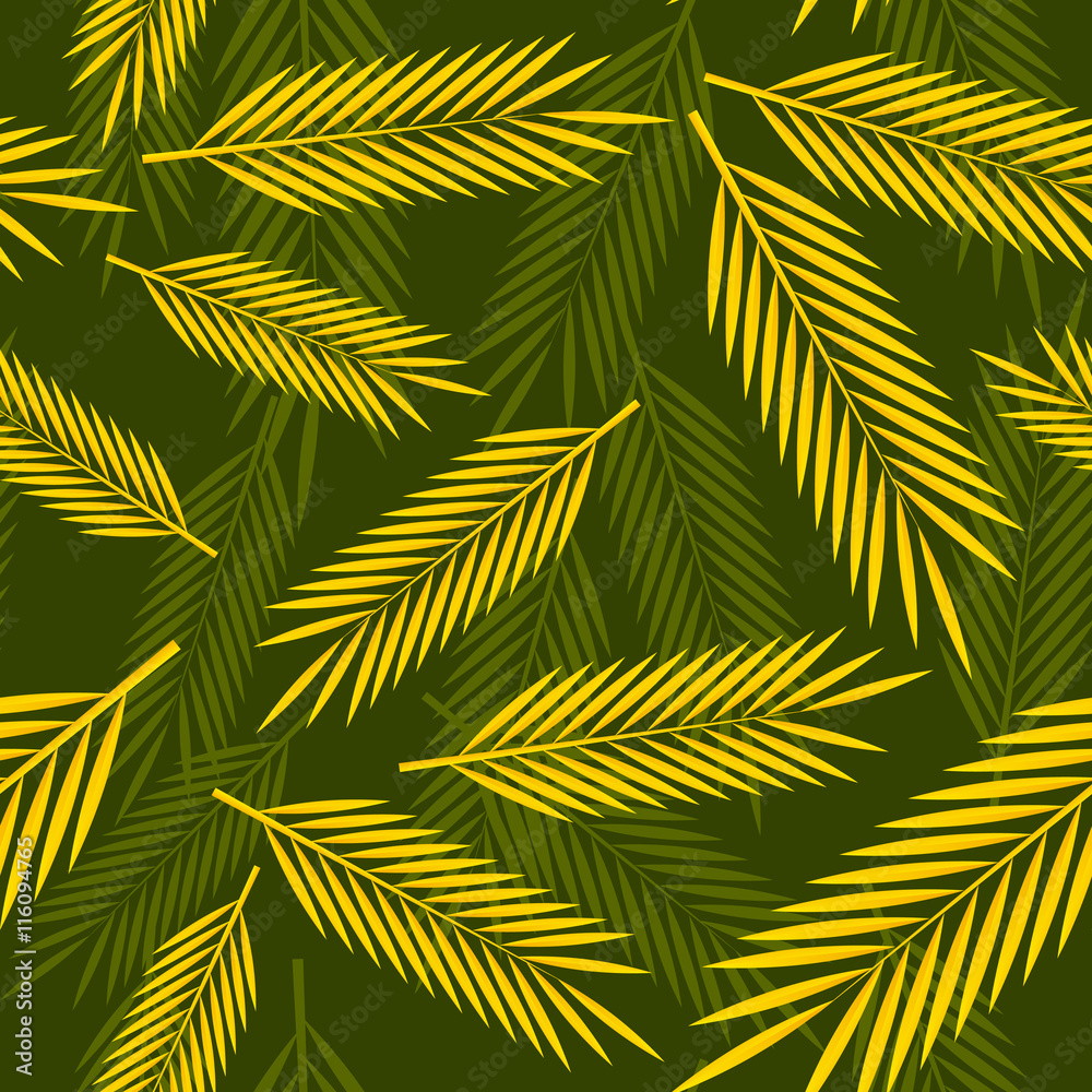 Seamless pattern with yellow palm leaves Stock Vector | Adobe Stock