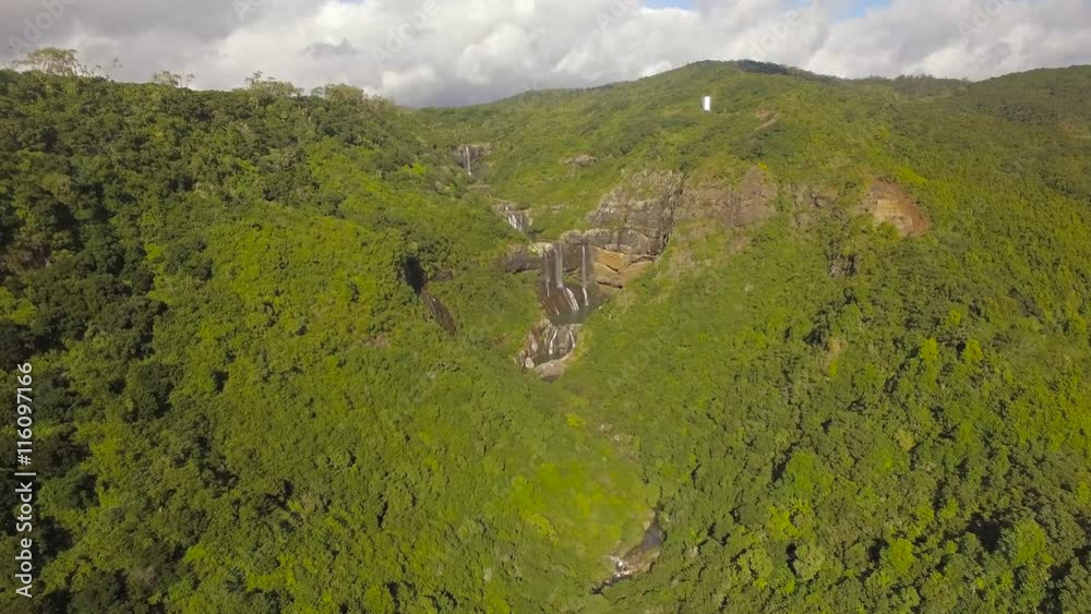 4K UHD Top down aerial video of Tamarin Falls Waterfall (Seven Cascades ...