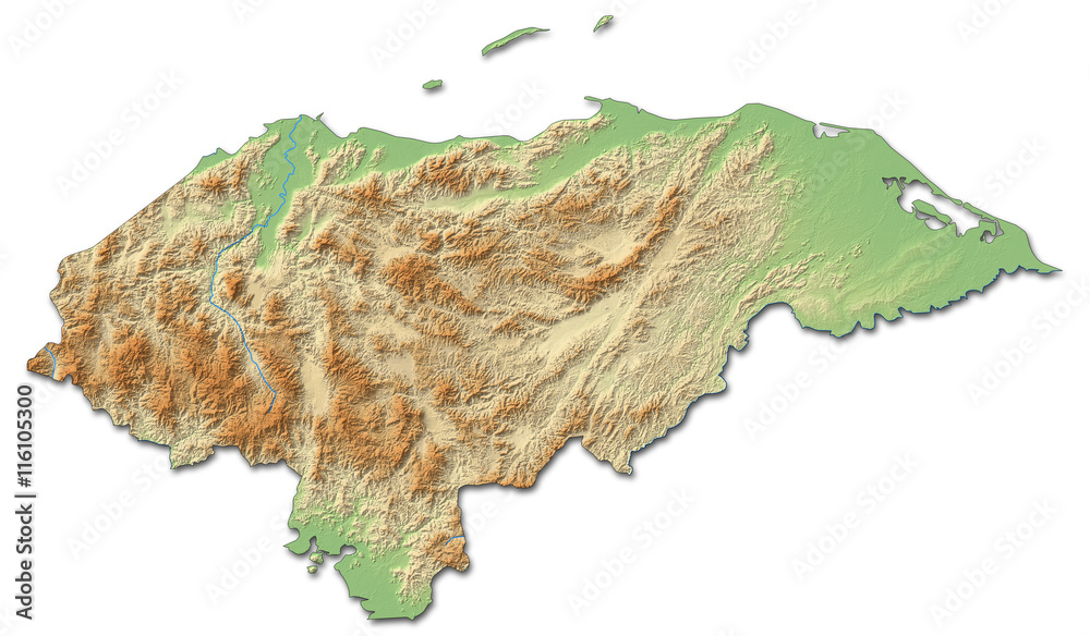 Relief map of Honduras - 3D-Rendering Stock Illustration | Adobe Stock