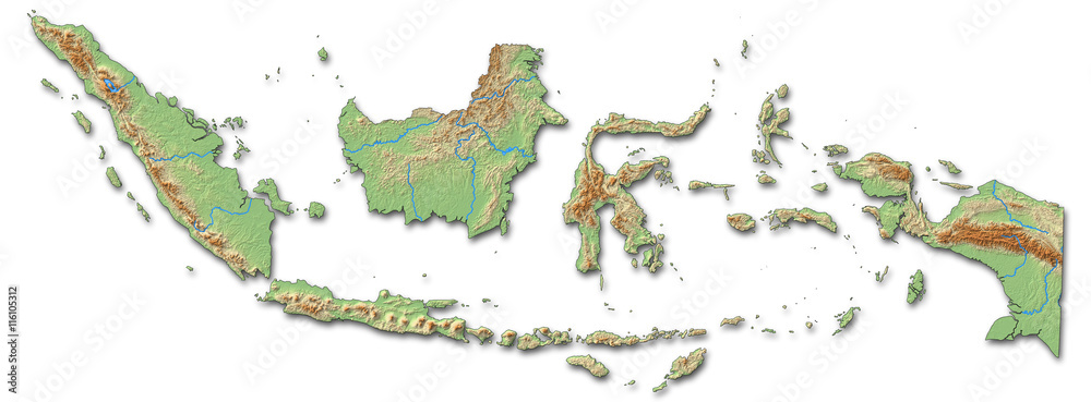 Relief map of Indonesia - 3D-Rendering Stock Illustration | Adobe Stock
