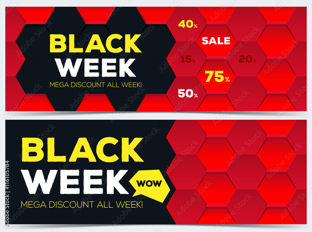 Black week sale. Black week banner. Sale banner. Sale. Mega discount ...