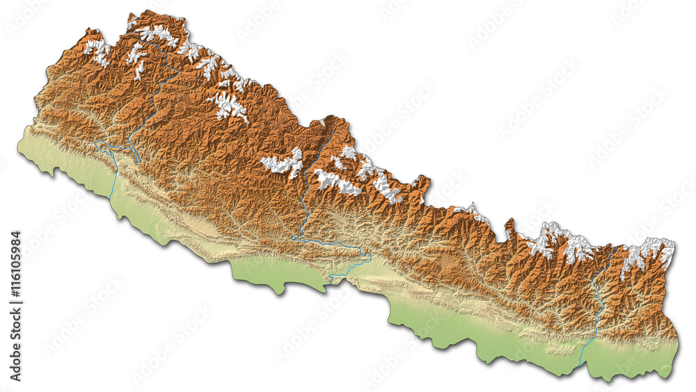 Poster Relief map of Nepal - 3D-Rendering – Wall Art | UkPosters