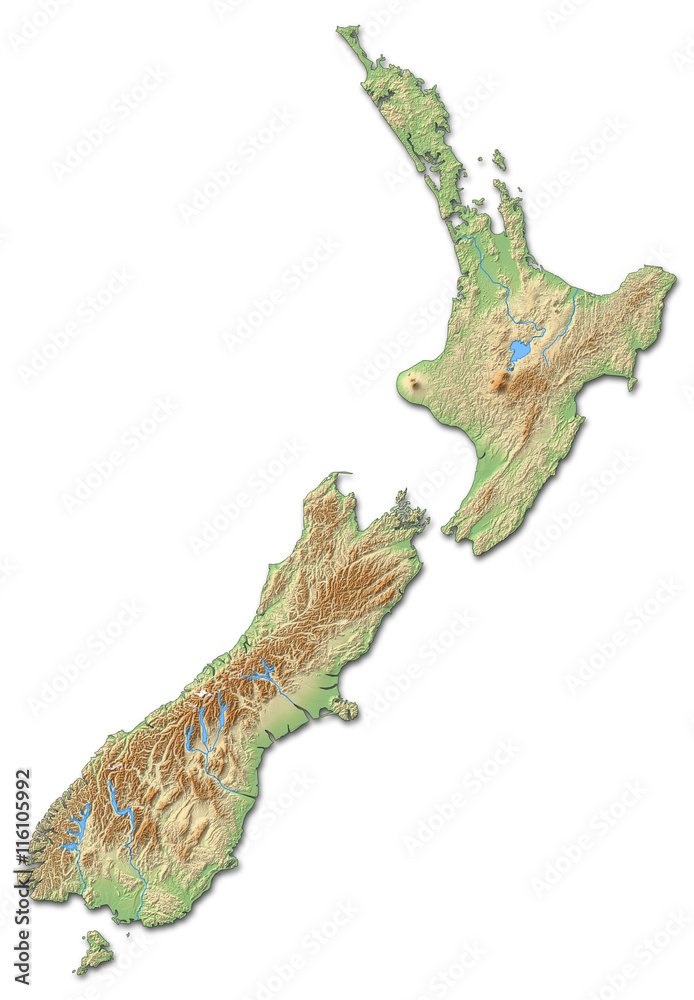 Relief map of New Zealand - 3D-Rendering Stock Illustration | Adobe Stock