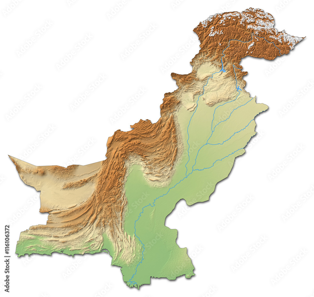 Relief map of Pakistan - 3D-Rendering Stock Illustration | Adobe Stock