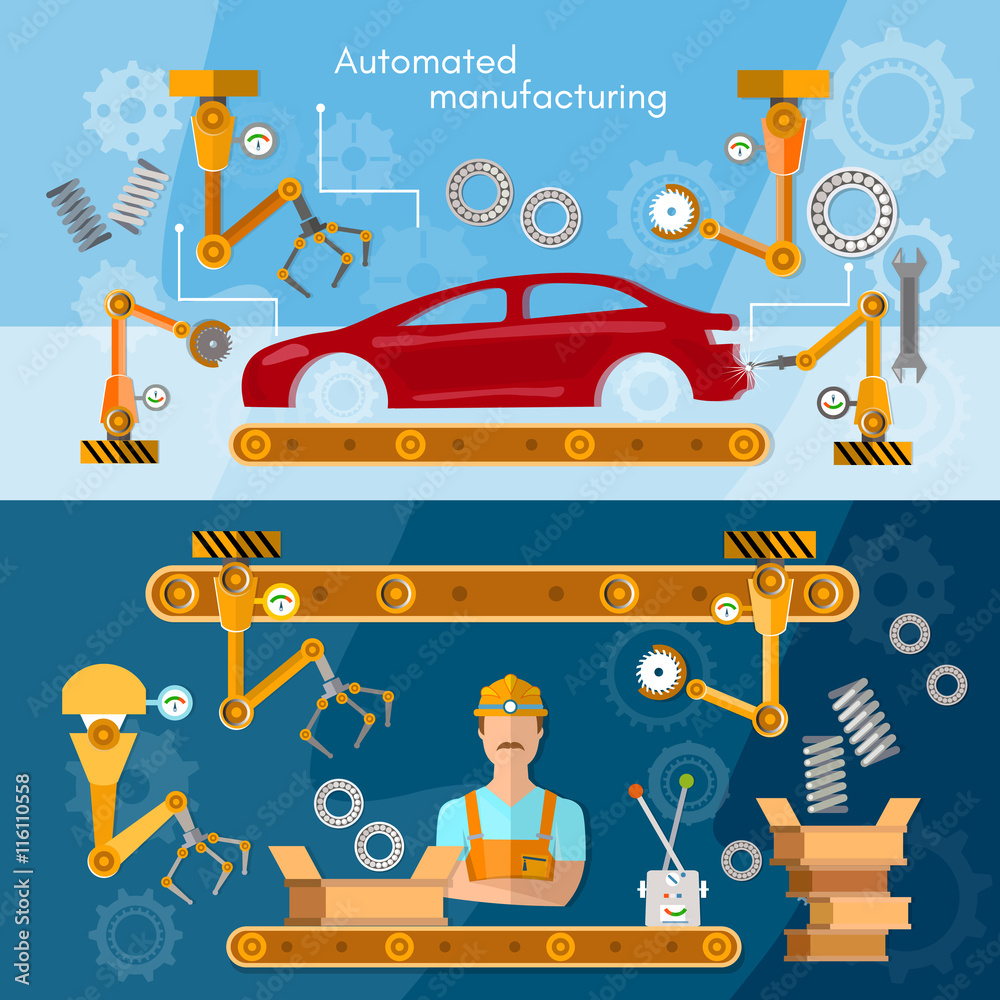 Car assembly line banner operator automotive industry conveyor Stock ...
