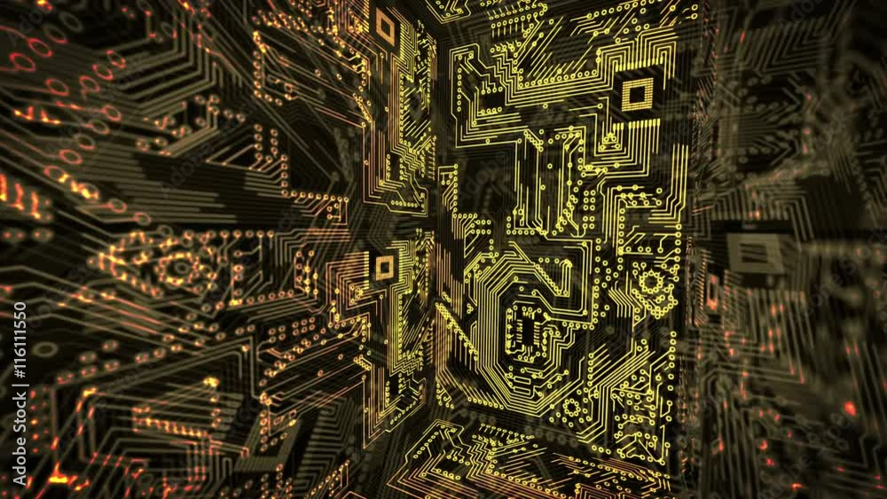 Inside electric scheme.Camera rotate yellow lines drawing electric ...