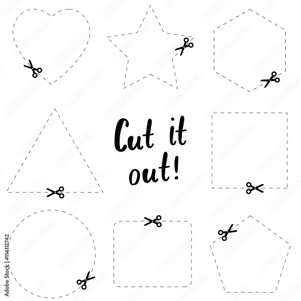 Cut it out flat template. The scissors icon. Cut here symbol. Scissors ...
