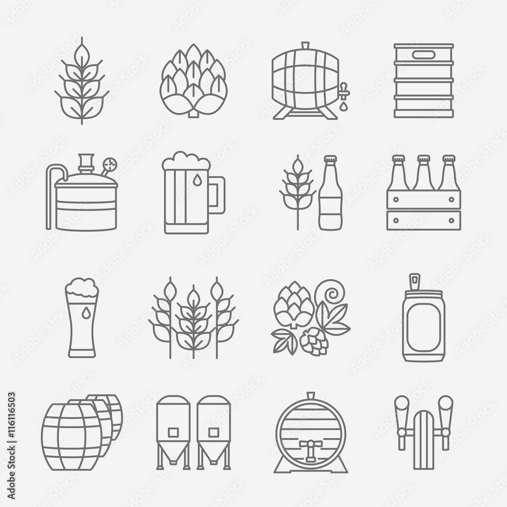 Beer and brewery line icons set Stock Vector | Adobe Stock
