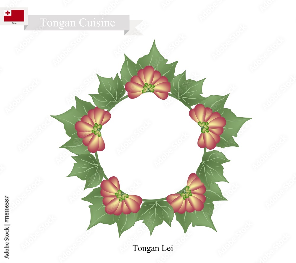 Tonga Lei or Tongan Heilala Flowers and Leaves Garland Stock Vector ...
