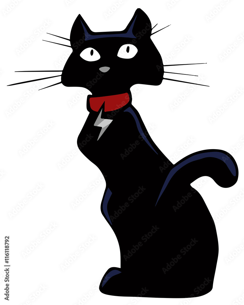 An illustration of a lean, black cartoon cat Stock Vector | Adobe Stock