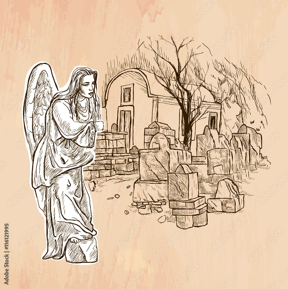 An hand drawn vector. ANGEL. Line art. Vector is editable in groups and ...