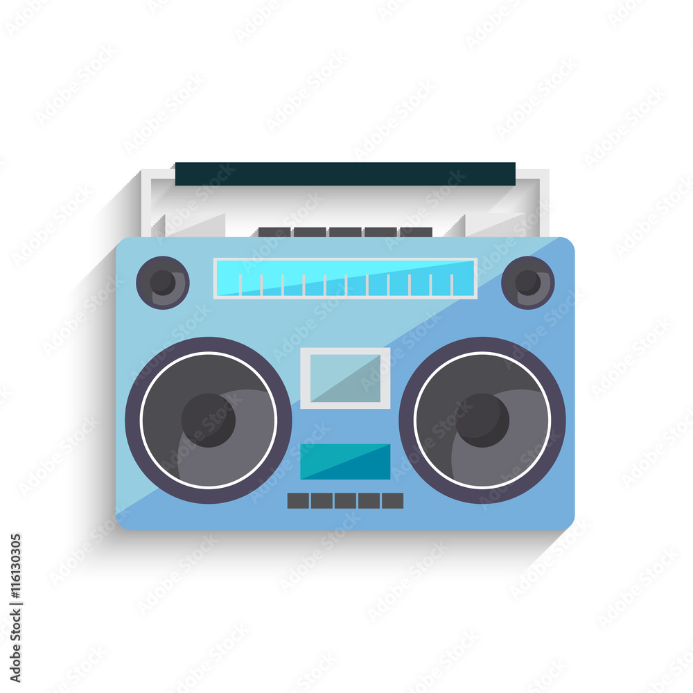 Flat vintage tape recorder for audio cassettes. Music boombox. Modern ...