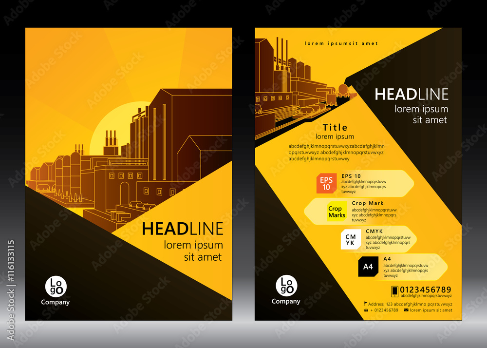Brochure template design. Concept of industrial plant and manufacture ...