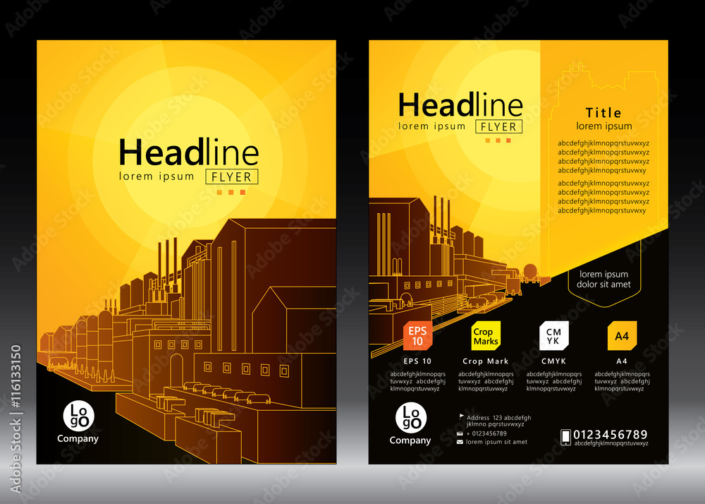 Brochure template design. Concept of industrial plant and manufacture ...