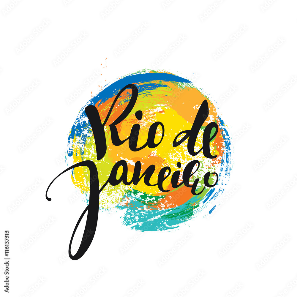 Rio de Janeiro inscription, background colors of the Brazilian flag ...